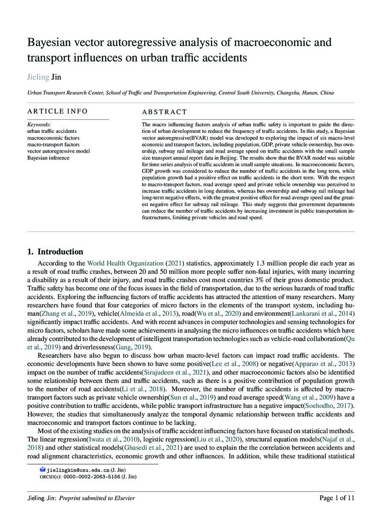 Bayesian Vector Autoregressive Analysis Of Macroeconomic And Transport