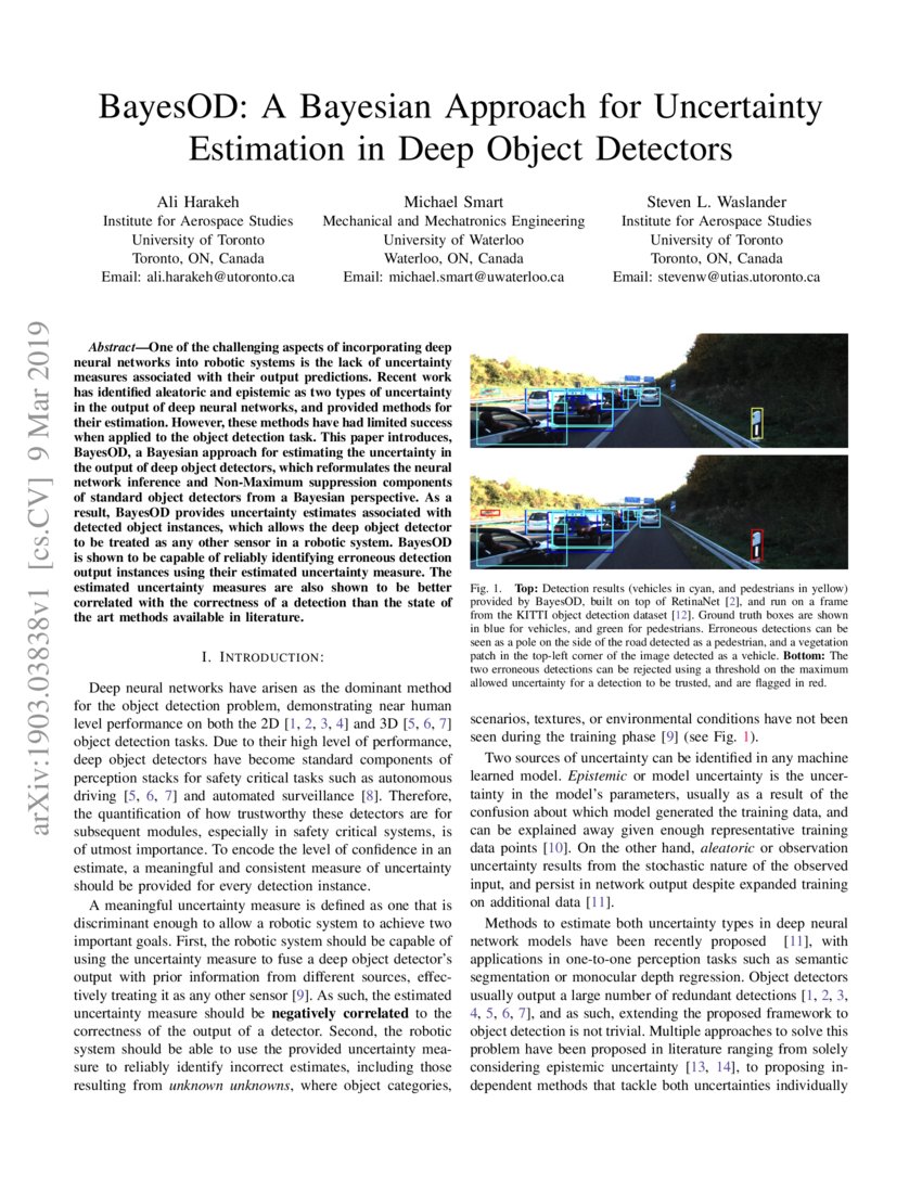 BayesOD: A Bayesian Approach for Uncertainty Estimation in Deep Object Detectors | DeepAI
