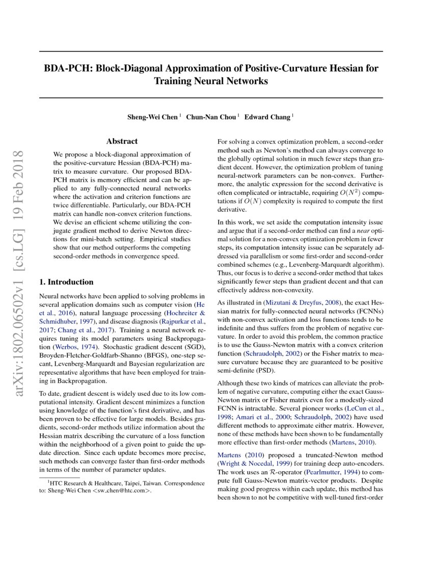 BDA-PCH: Block-Diagonal Approximation of Positive-Curvature Hessian for Training Neural Networks ...