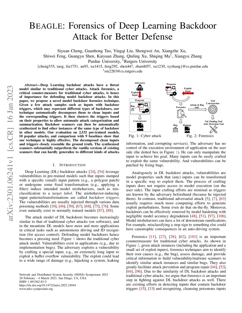 BEAGLE: Forensics of Deep Learning Backdoor Attack for Better Defense | DeepAI