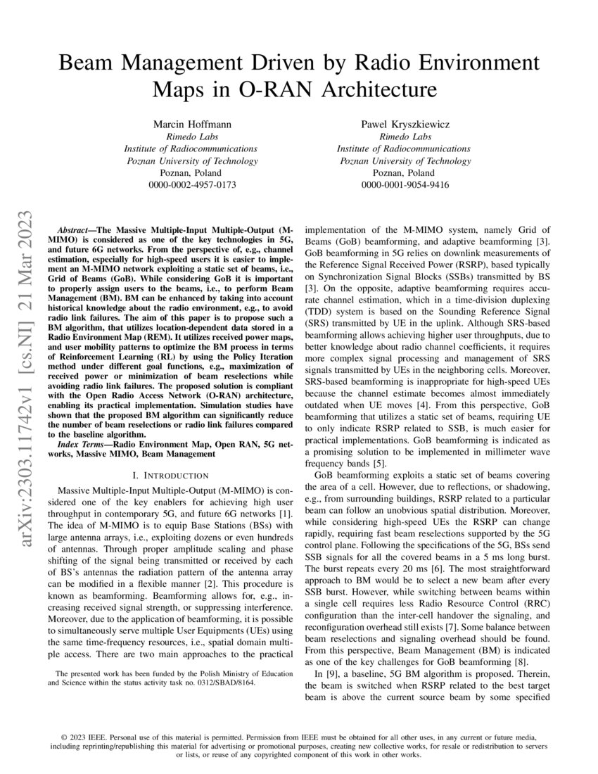Beam Management Driven By Radio Environment Maps In O Ran Architecture Deepai