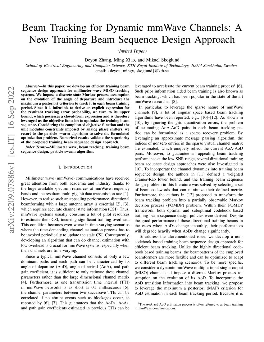 Beam Tracking for Dynamic mmWave Channels: A New Training Beam Sequence Design Approach | DeepAI