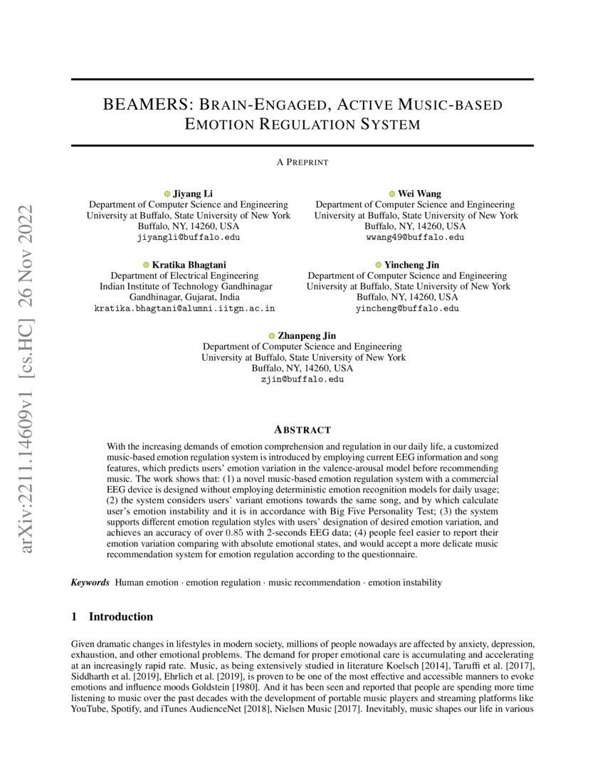BEAMERS: Brain-Engaged, Active Music-based Emotion Regulation System ...