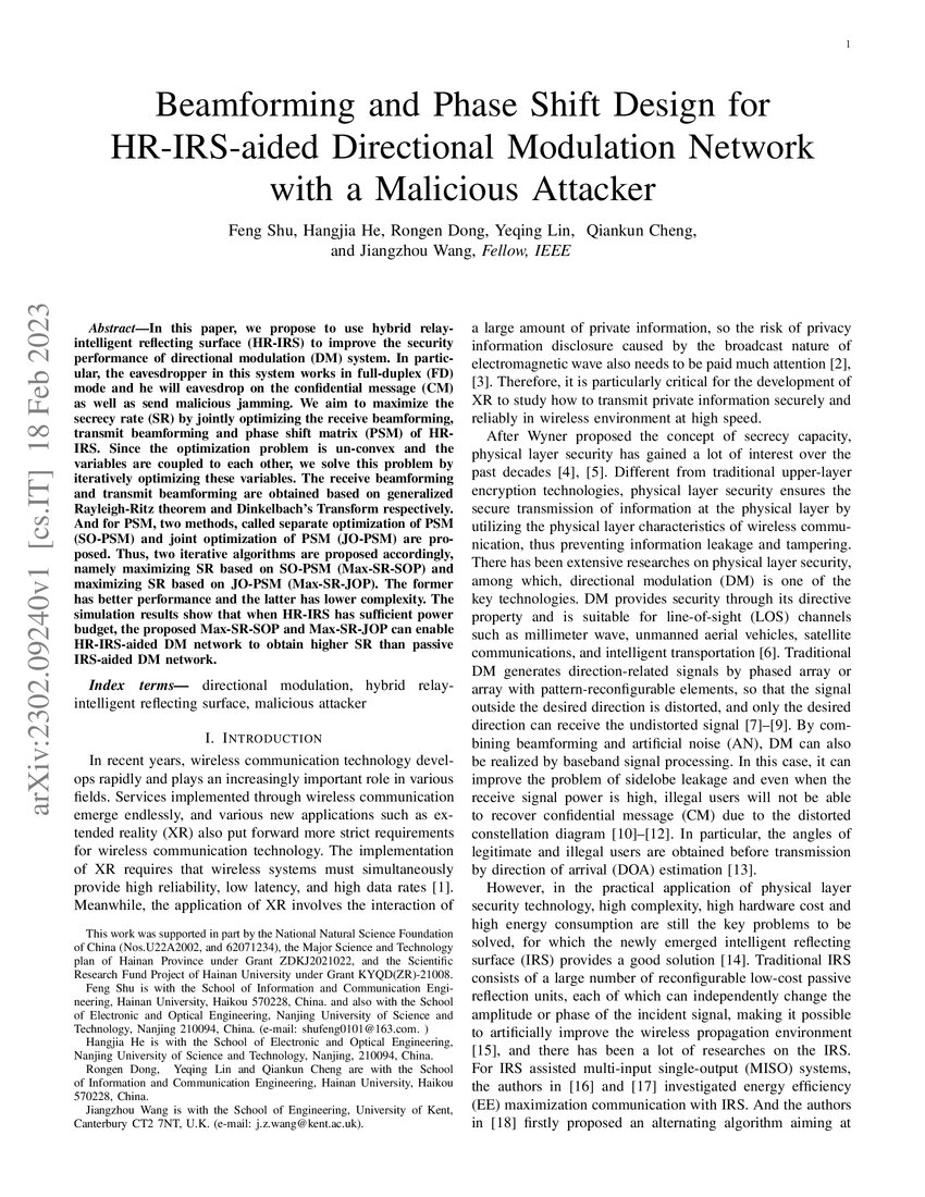 Beamforming And Phase Shift Design For Hr Irs Aided Directional Modulation Network With A