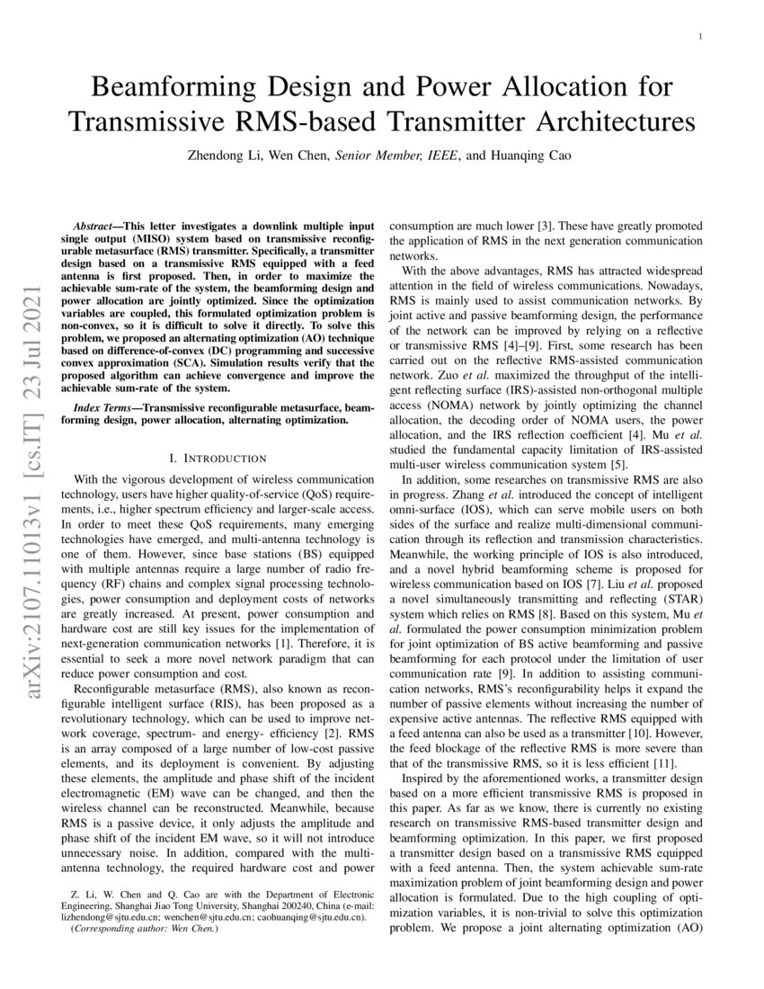 Beamforming Design and Power Allocation for Transmissive RMS-based ...