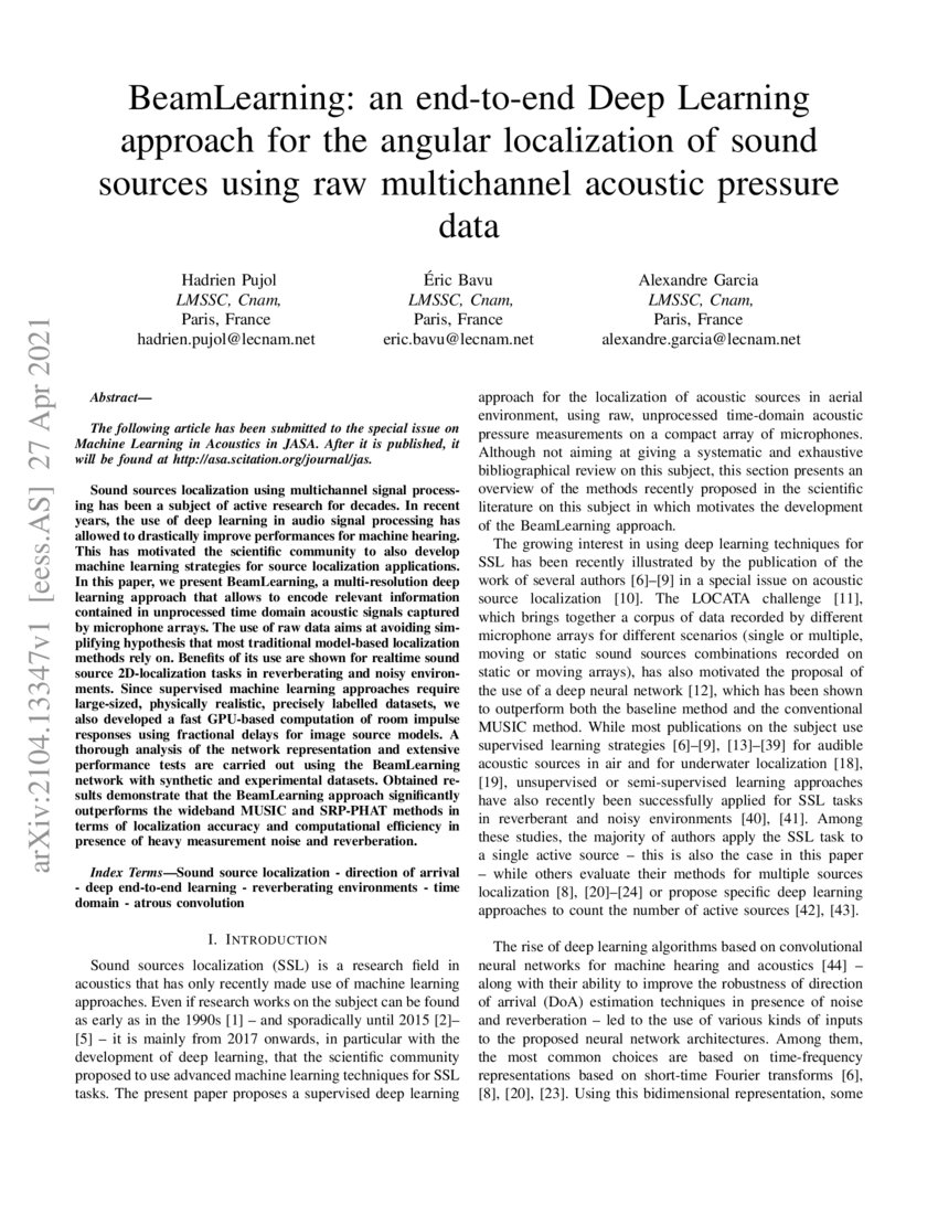 BeamLearning: an end-to-end Deep Learning approach for the angular localization of sound sources ...