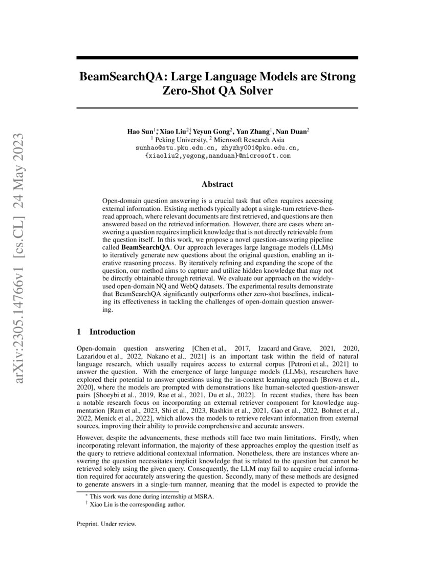 BeamSearchQA: Large Language Models are Strong Zero-Shot QA Solver | DeepAI