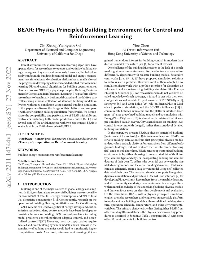 BEAR: Physics-Principled Building Environment for Control and ...