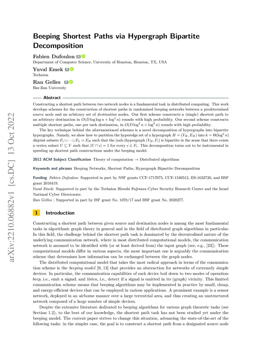 Beeping Shortest Paths Via Hypergraph Bipartite Decomposition Deepai