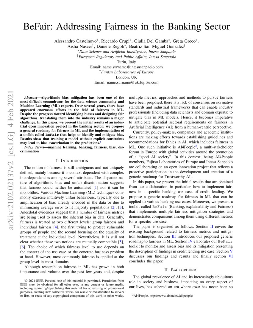 BeFair: Addressing Fairness in the Banking Sector | DeepAI