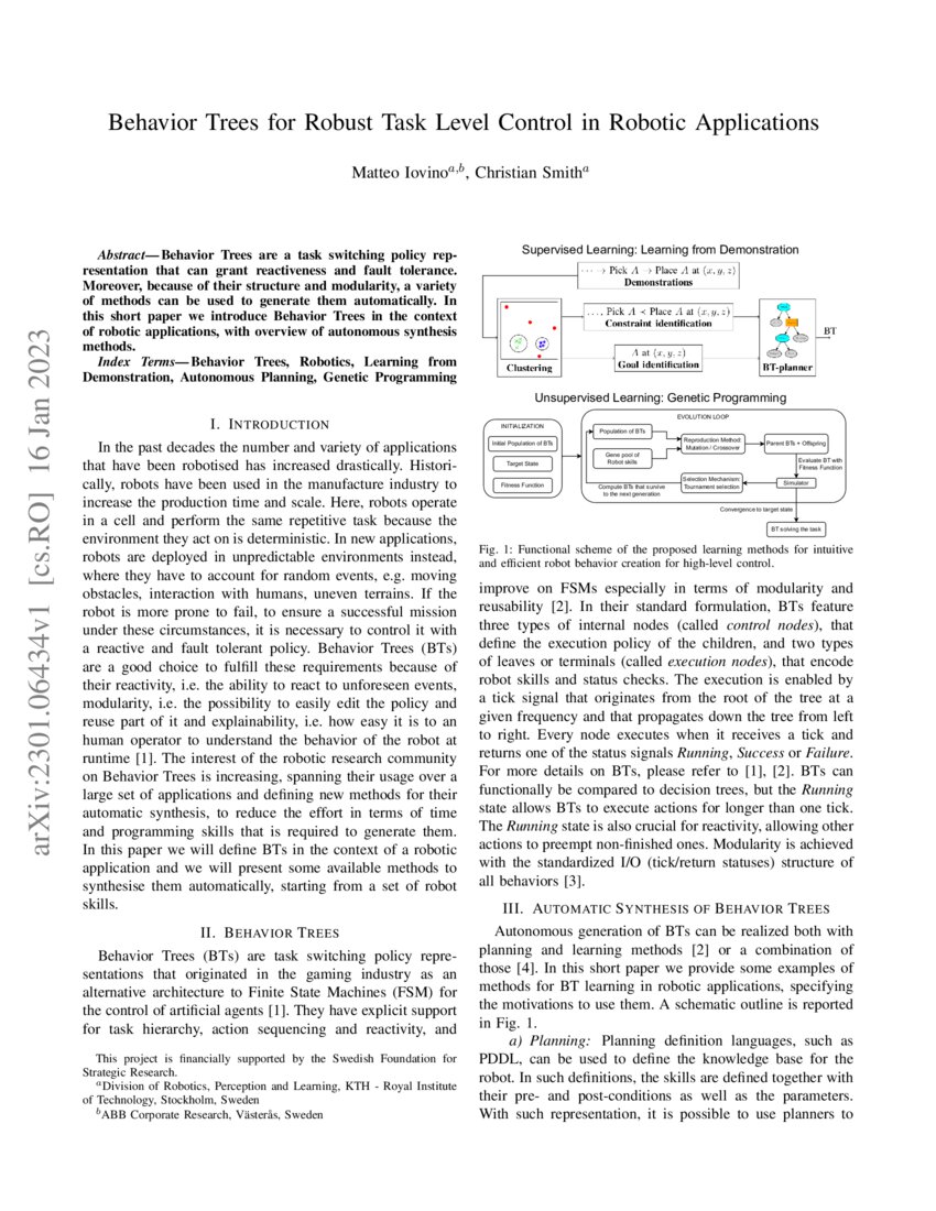 Behavior Trees for Robust Task Level Control in Robotic Applications | DeepAI