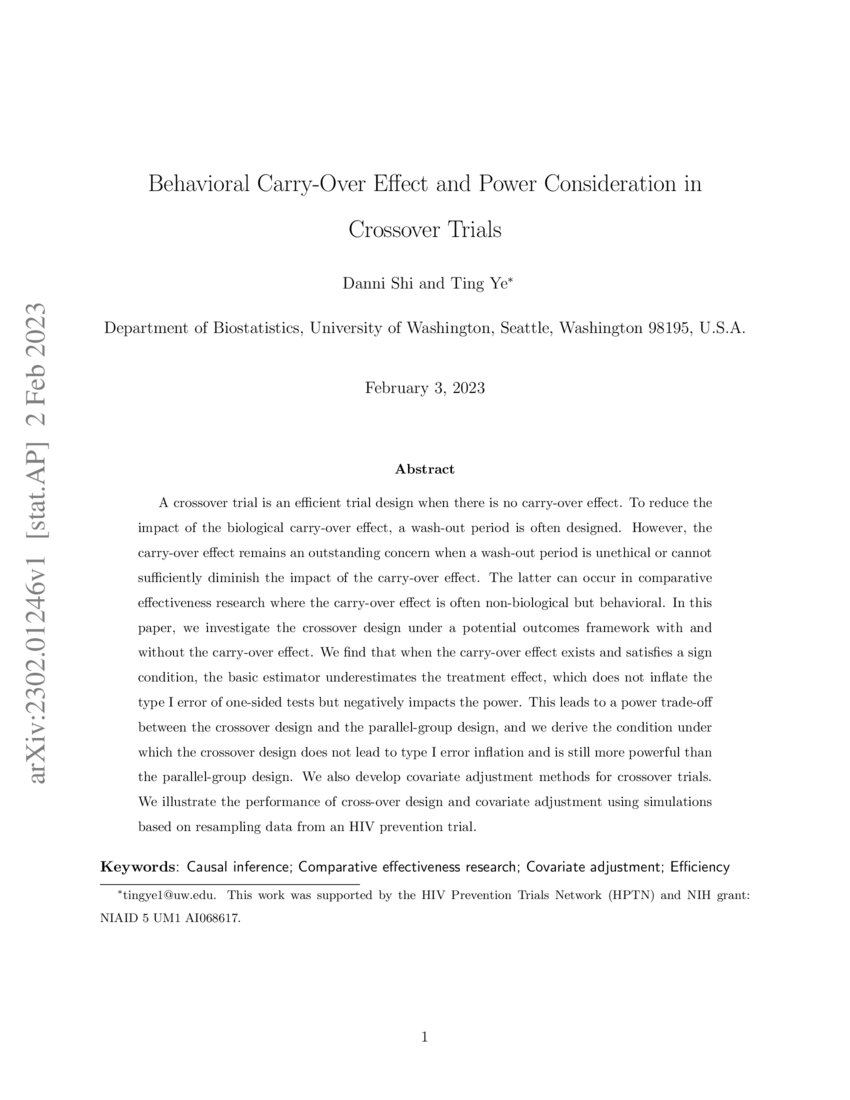 Behavioral Carry-Over Effect and Power Consideration in Crossover ...