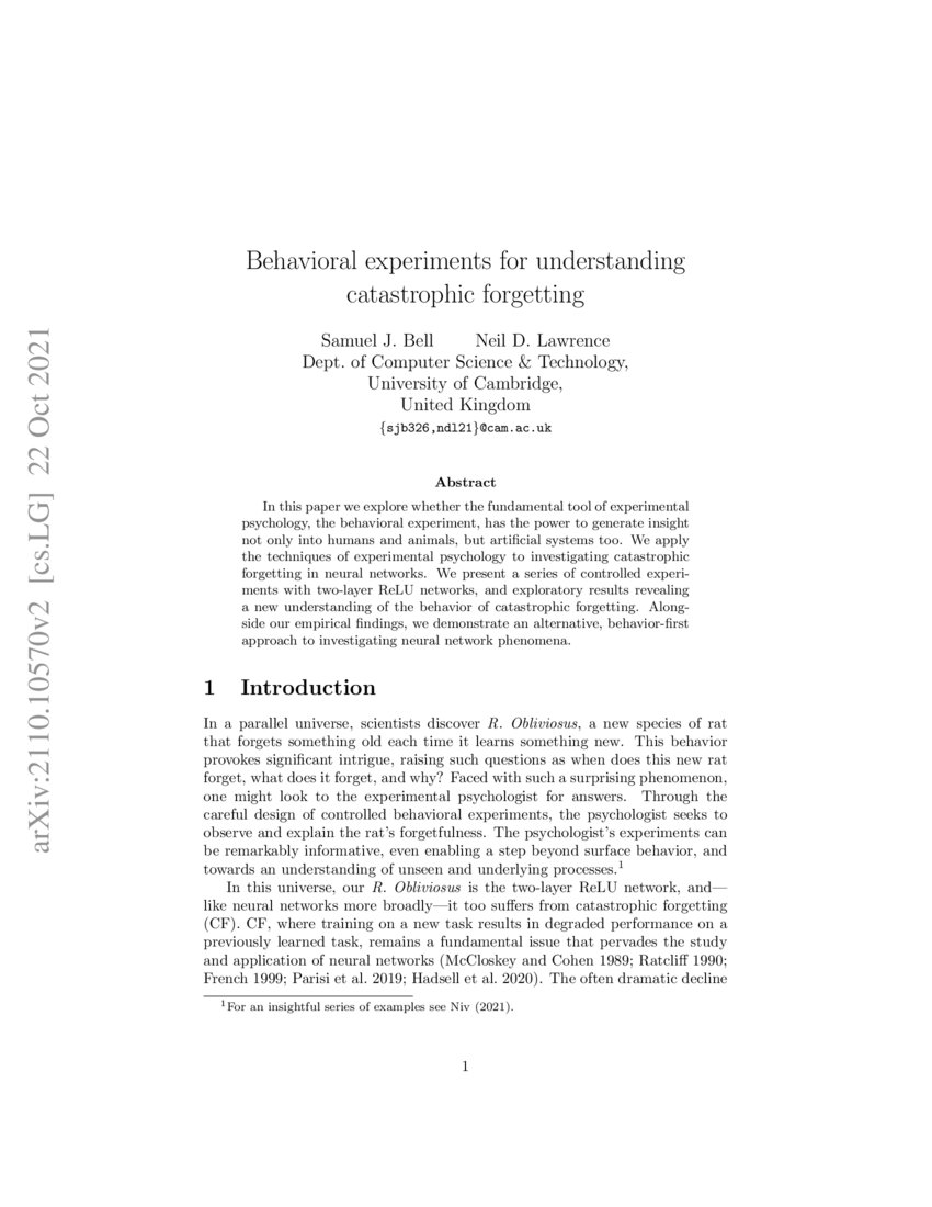 Behavioral Experiments for Understanding Catastrophic Forgetting | DeepAI
