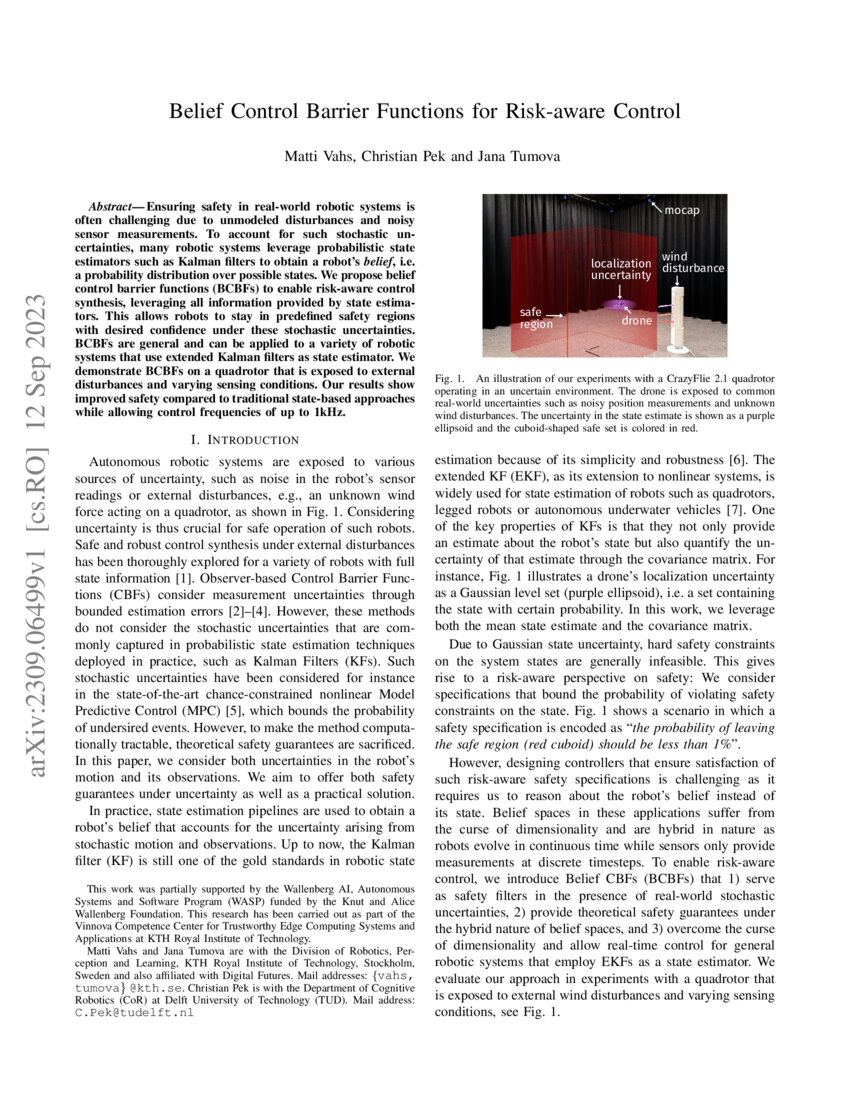 Belief Control Barrier Functions For Risk Aware Control Deepai
