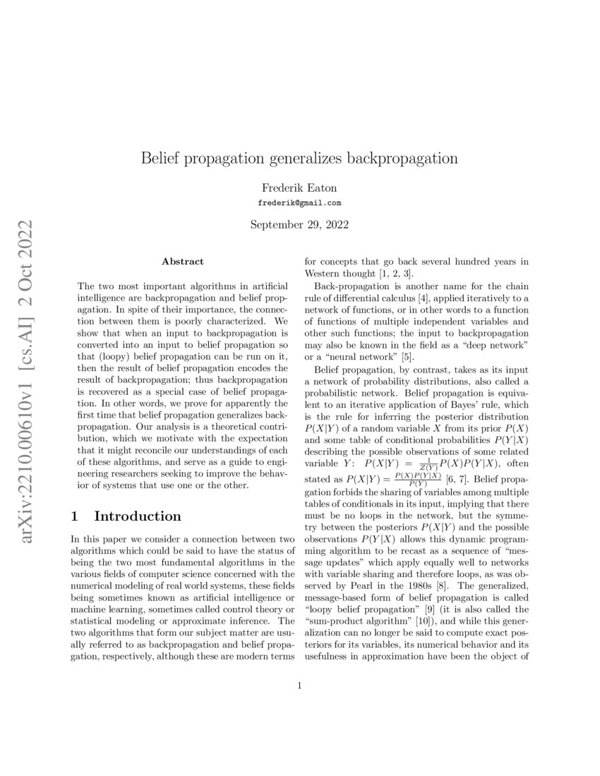 Belief Propagation Generalizes Backpropagation Deepai