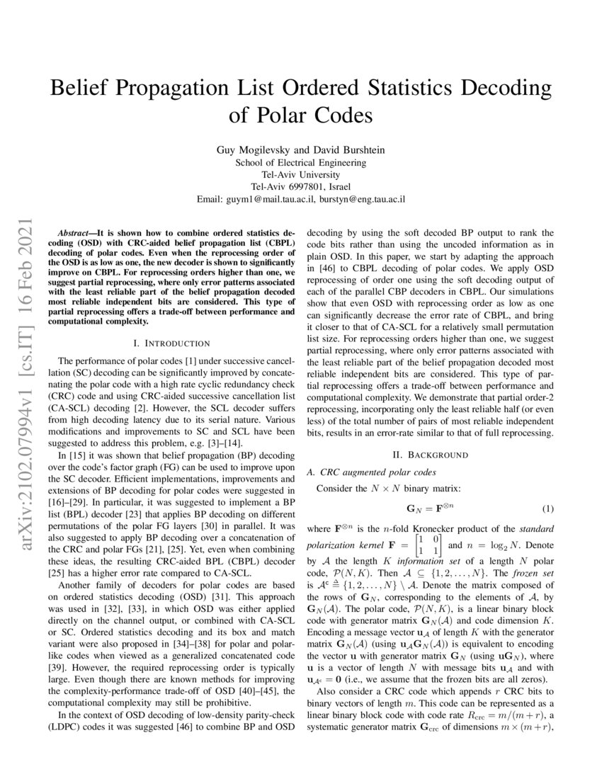 Belief Propagation List Ordered Statistics Decoding Of Polar Codes Deepai