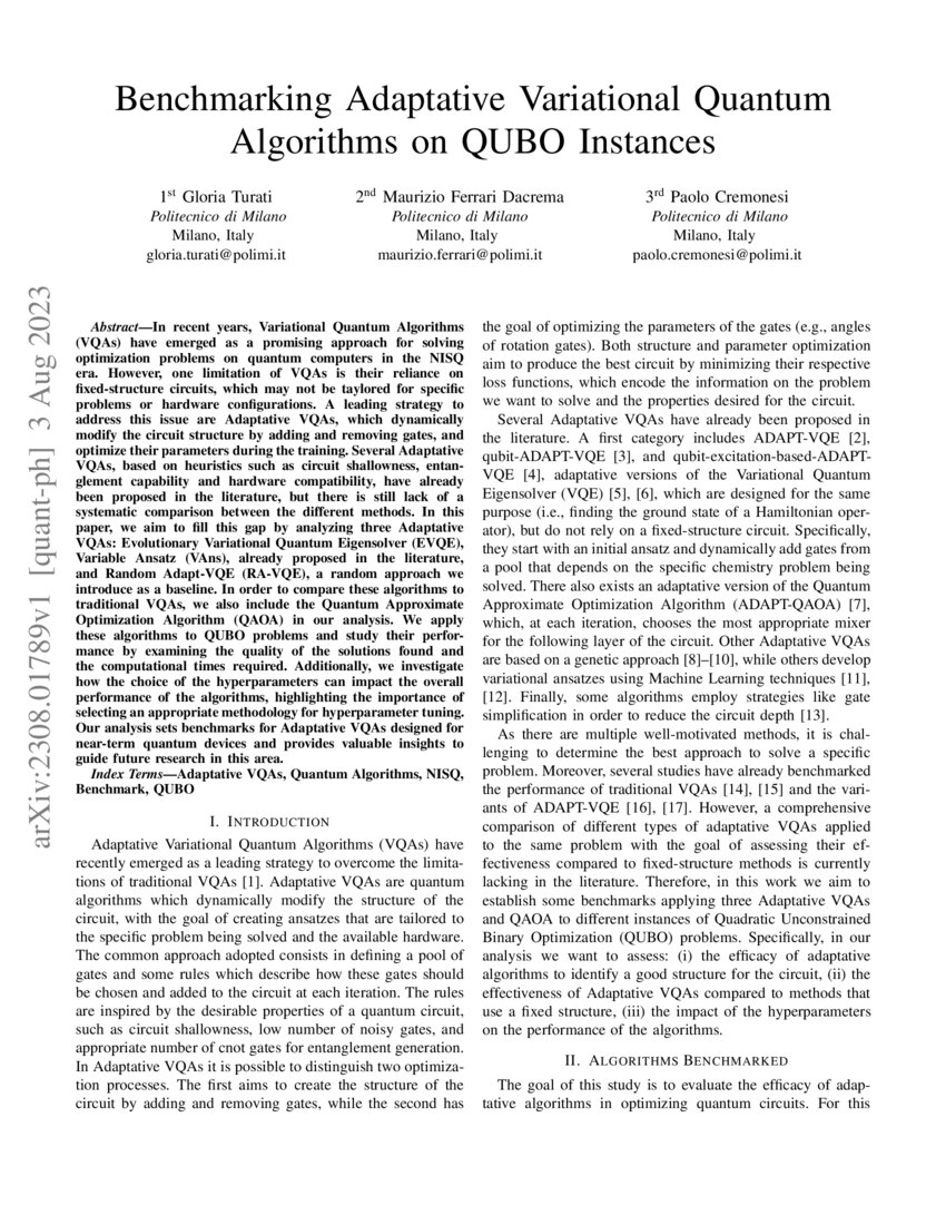 Benchmarking Adaptative Variational Quantum Algorithms on QUBO Instances | DeepAI