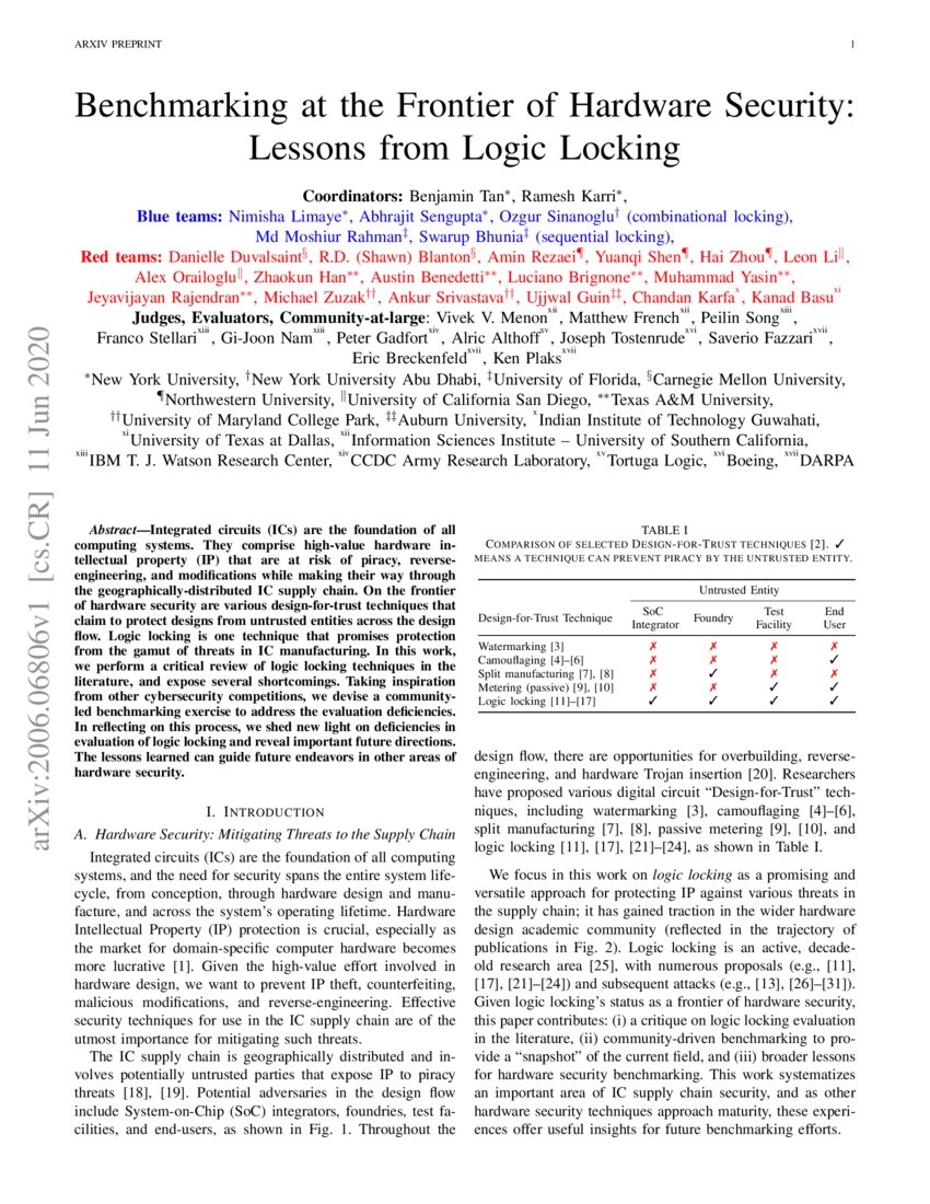Benchmarking at the Frontier of Hardware Security: Lessons from Logic Locking | DeepAI