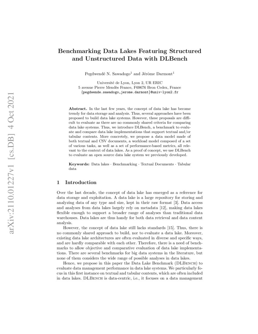 Benchmarking Data Lakes Featuring Structured and Unstructured Data with ...