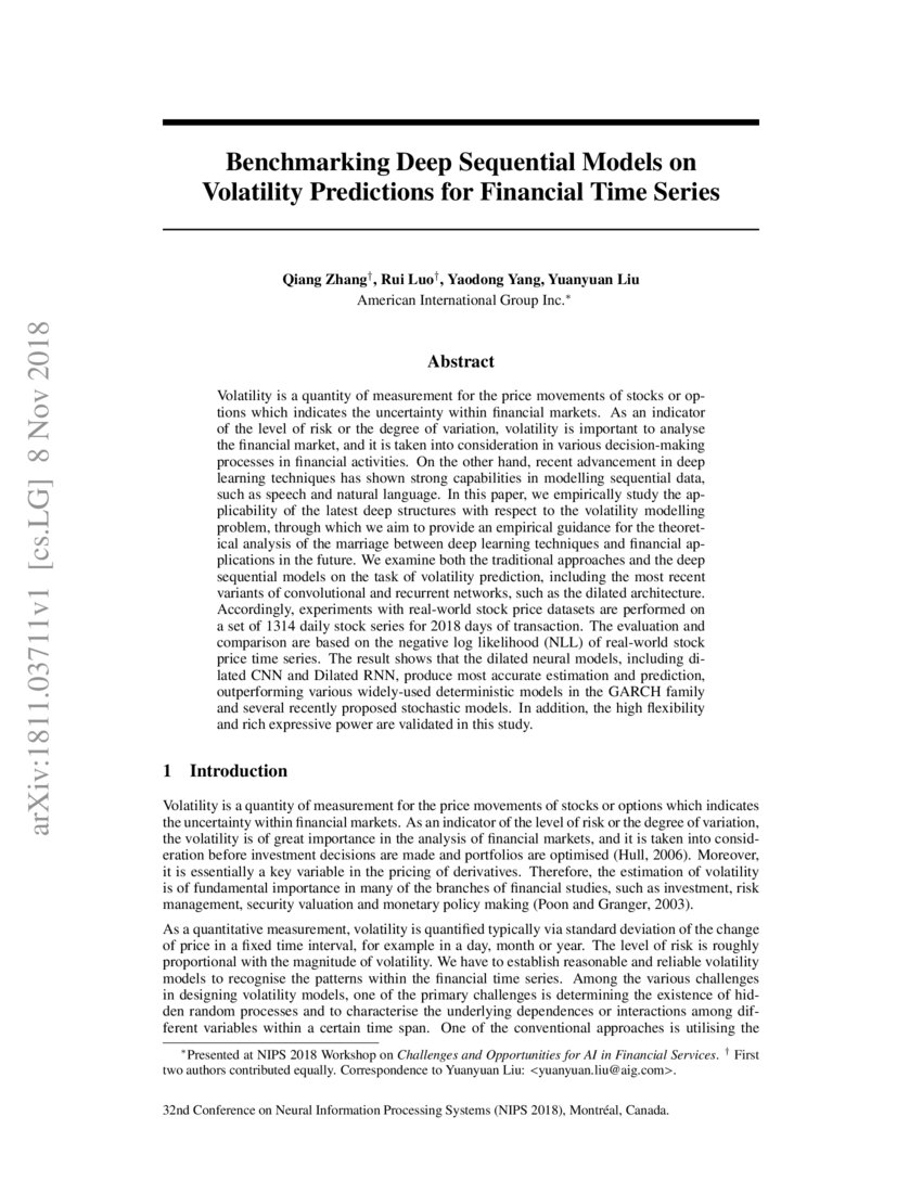 Benchmarking Deep Sequential Models on Volatility Predictions for Financial Time Series | DeepAI