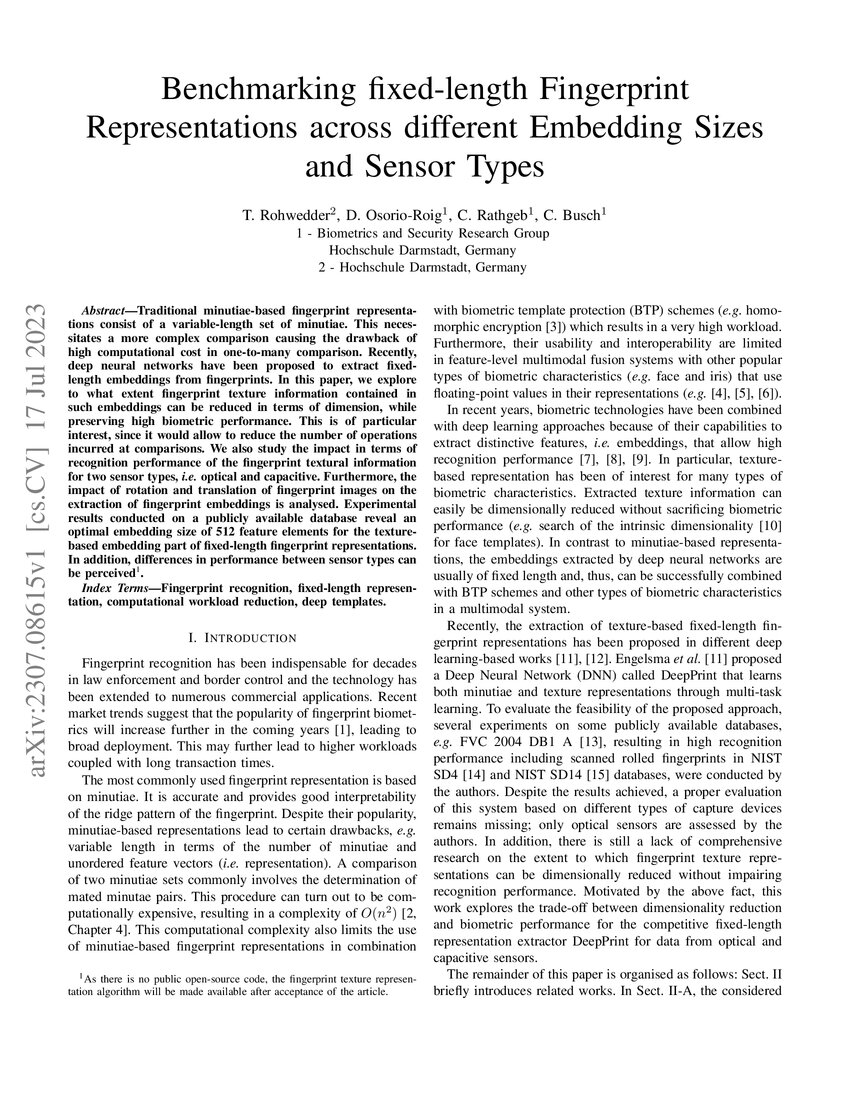 Benchmarking fixed-length Fingerprint Representations across different ...