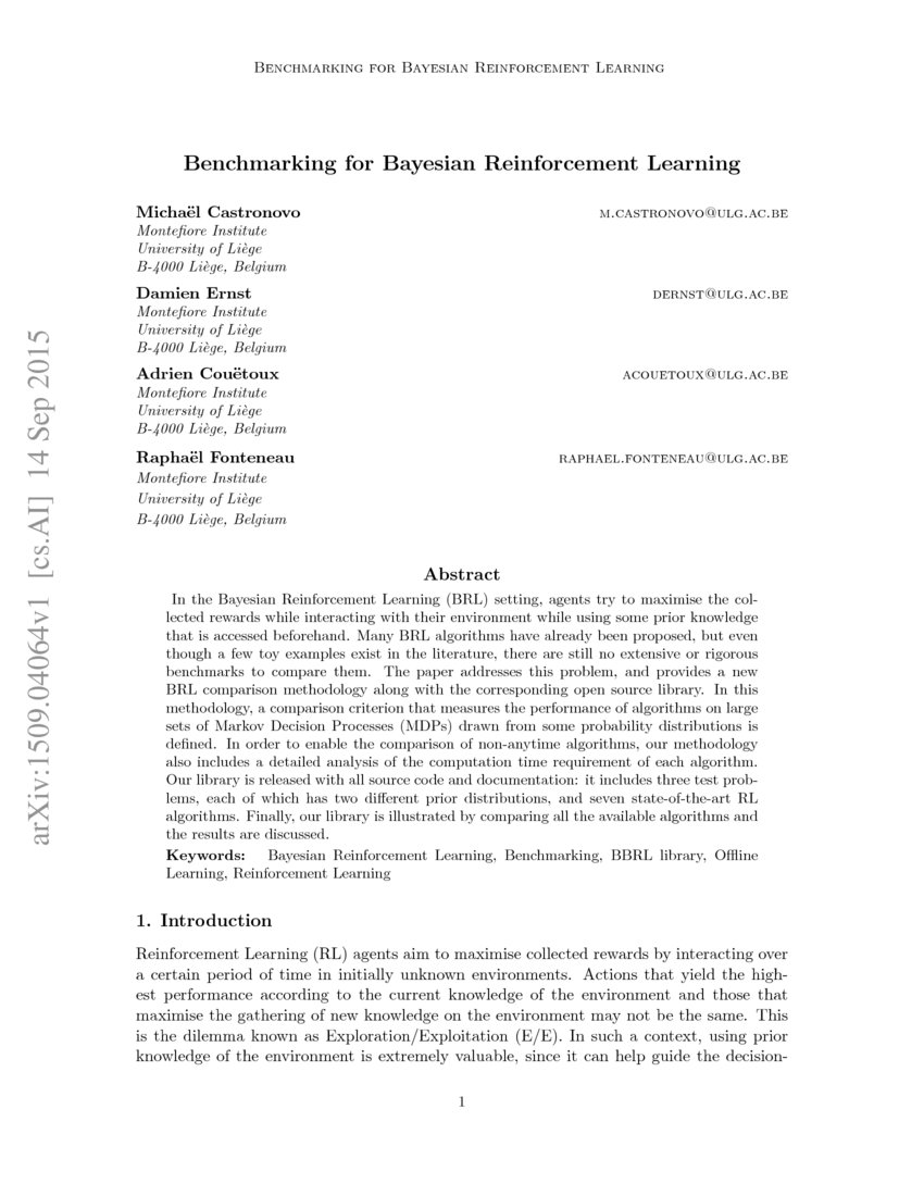 Benchmarking for Bayesian Reinforcement Learning | DeepAI