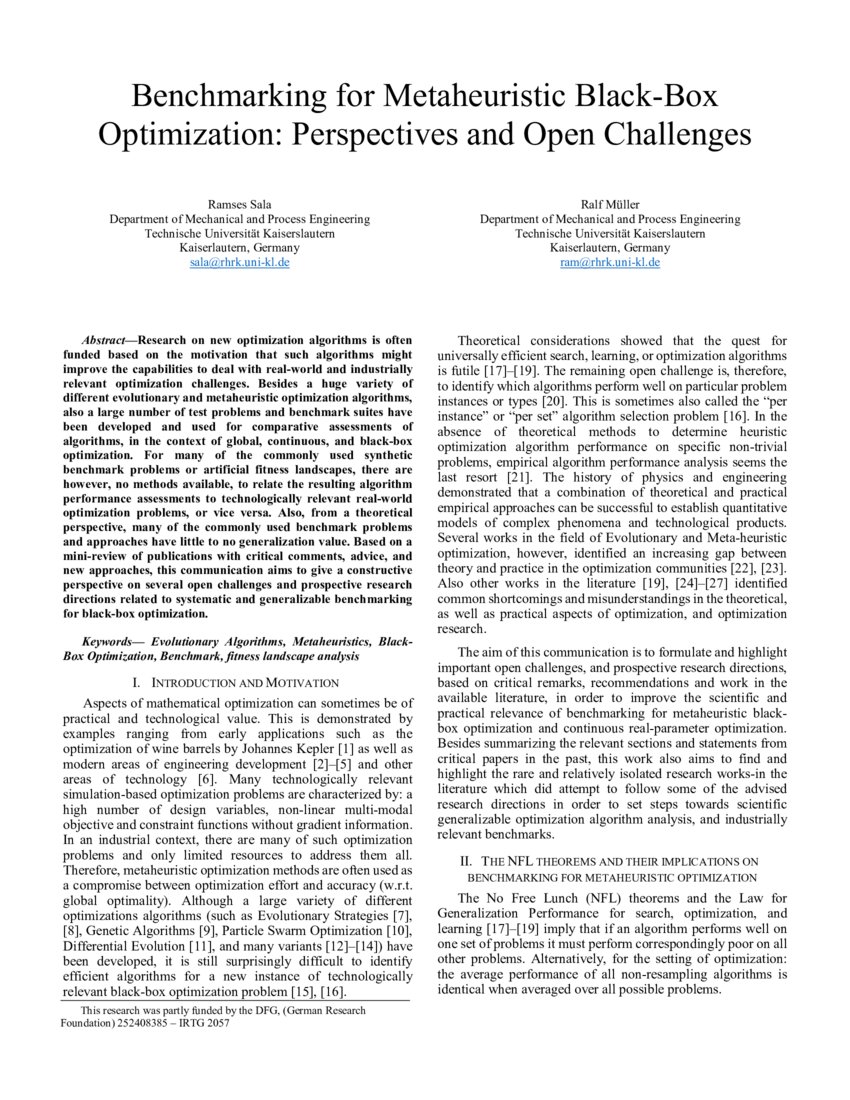 Benchmarking for Metaheuristic Black-Box Optimization: Perspectives and Open Challenges | DeepAI