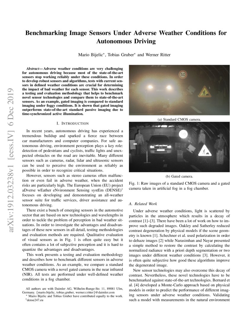 Benchmarking Image Sensors Under Adverse Weather Conditions For Autonomous Driving Deepai