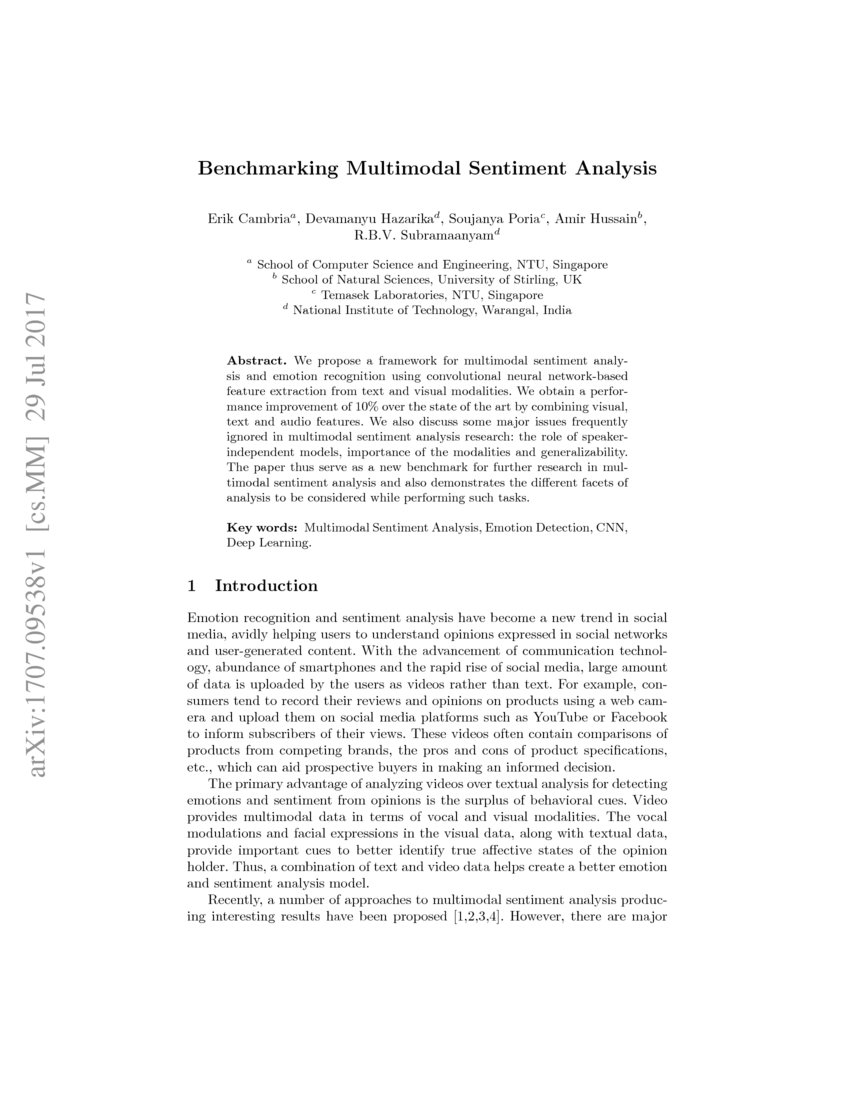 Benchmarking Multimodal Sentiment Analysis | DeepAI
