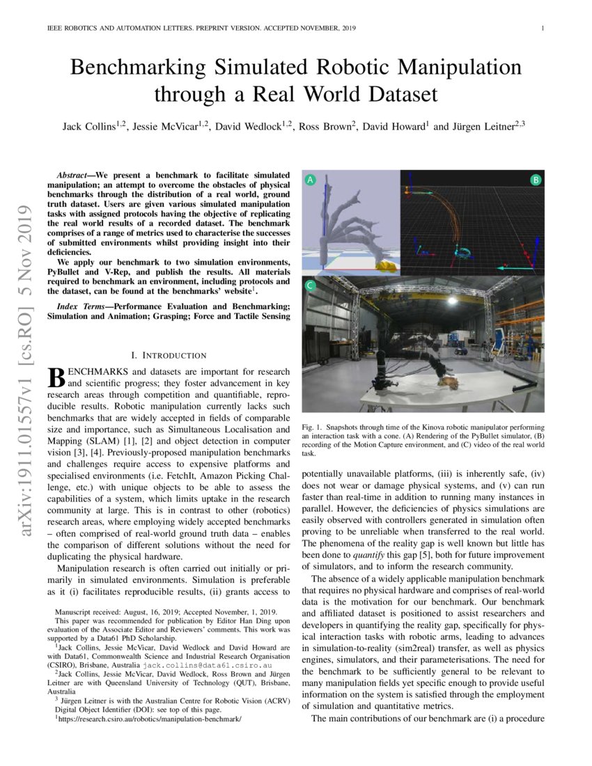 Benchmarking Simulated Robotic Manipulation through a Real World Dataset | DeepAI