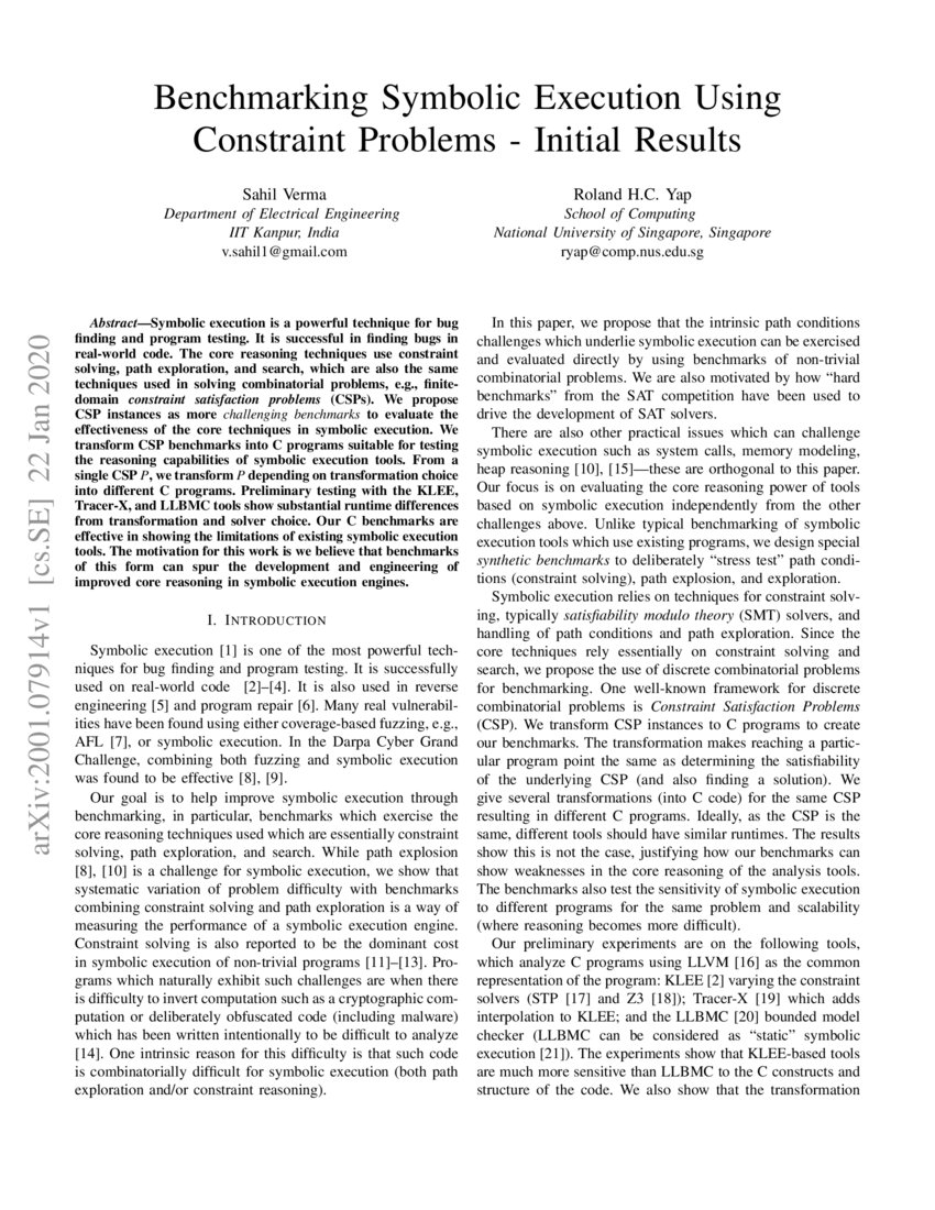 Benchmarking Symbolic Execution Using Constraint Problems Initial Results Deepai