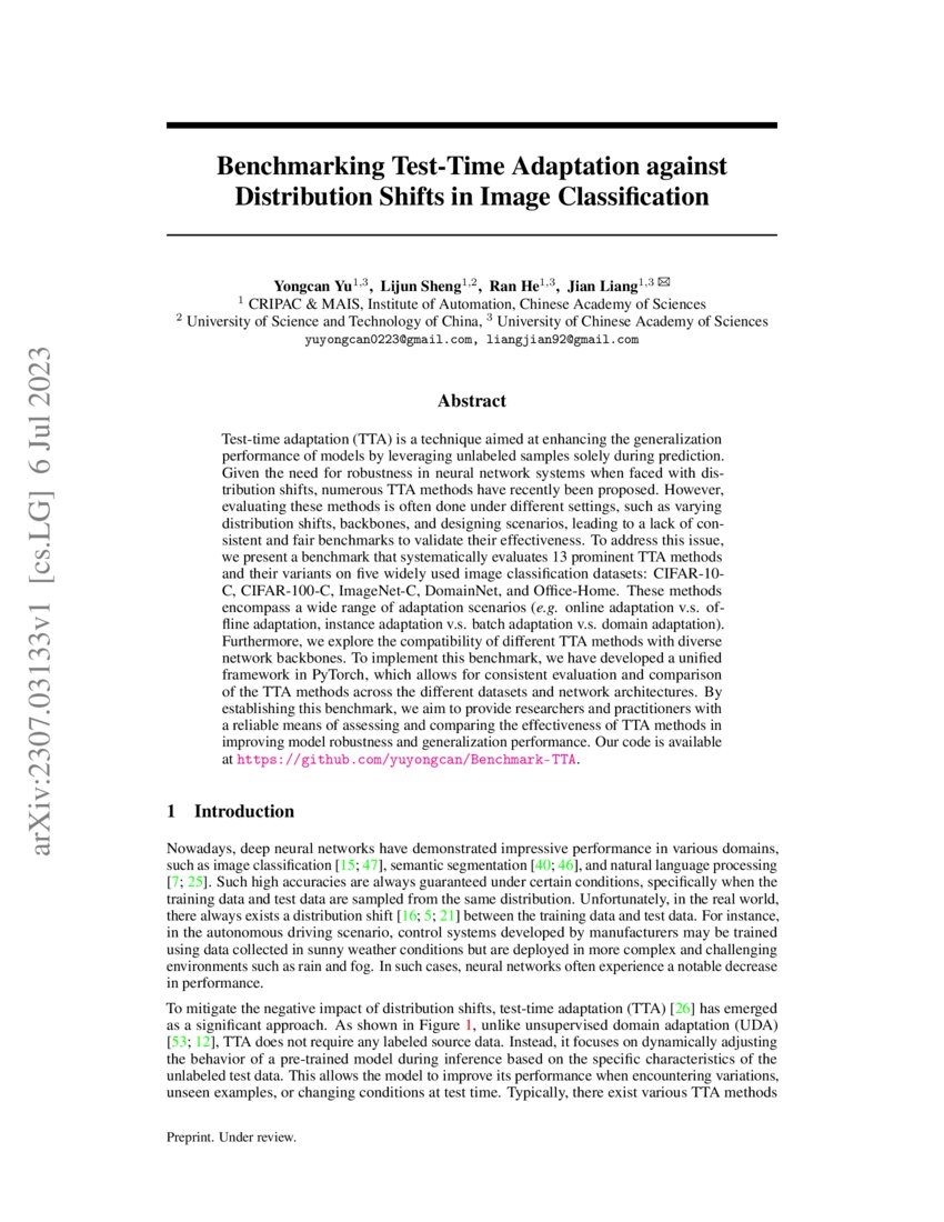 Benchmarking Test-Time Adaptation against Distribution Shifts in Image ...