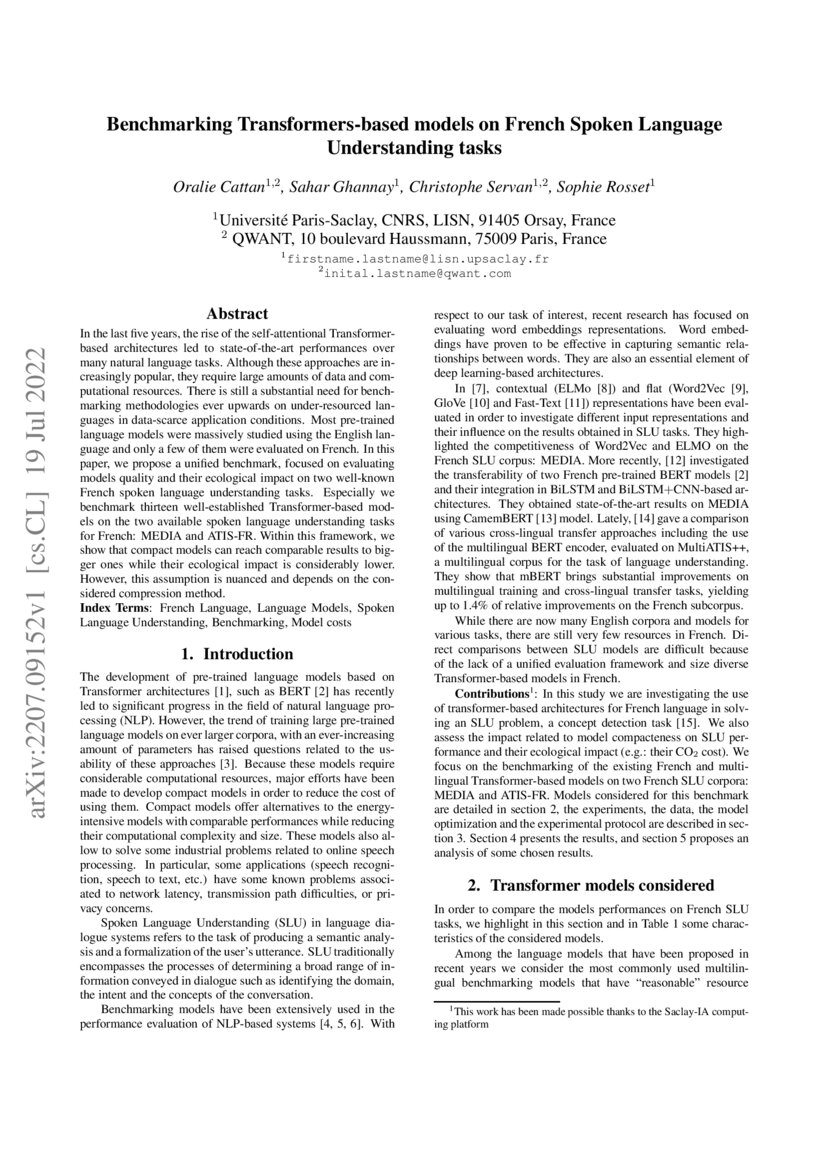 Benchmarking Transformers-based models on French Spoken Language Understanding tasks | DeepAI