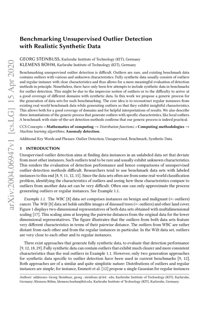 Benchmarking Unsupervised Outlier Detection with Realistic Synthetic Data | DeepAI