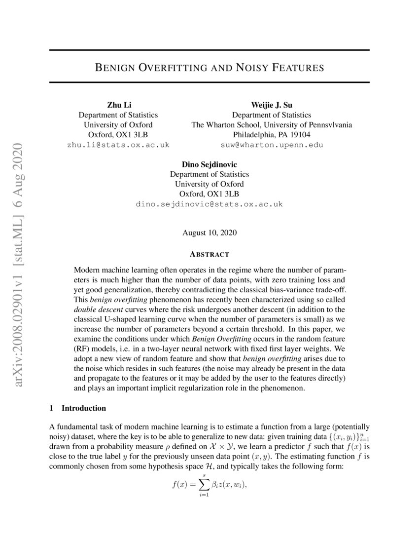 Benign Overfitting and Noisy Features | DeepAI