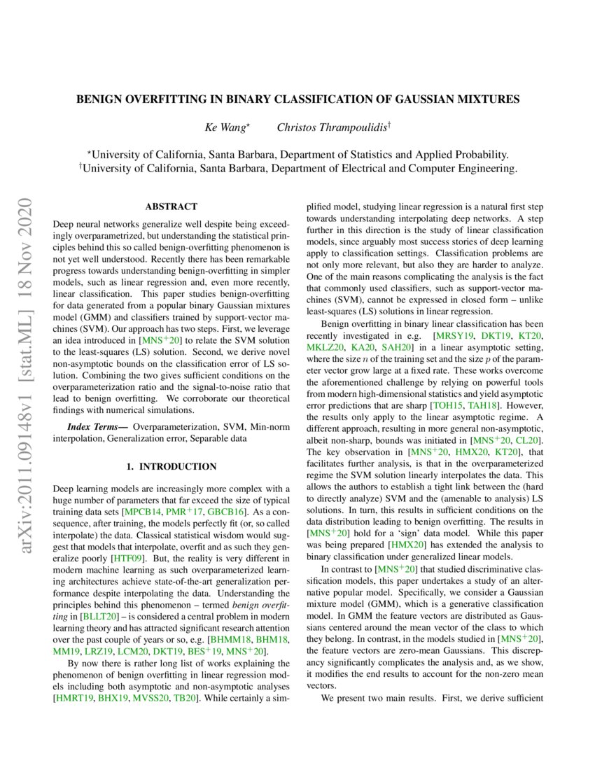 Benign Overfitting in Binary Classification of Gaussian Mixtures | DeepAI