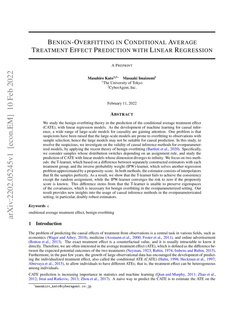 Benign-Overfitting in Conditional Average Treatment Effect Prediction ... Benign-Overfitting in Conditional Average Treatment Effect Prediction ...