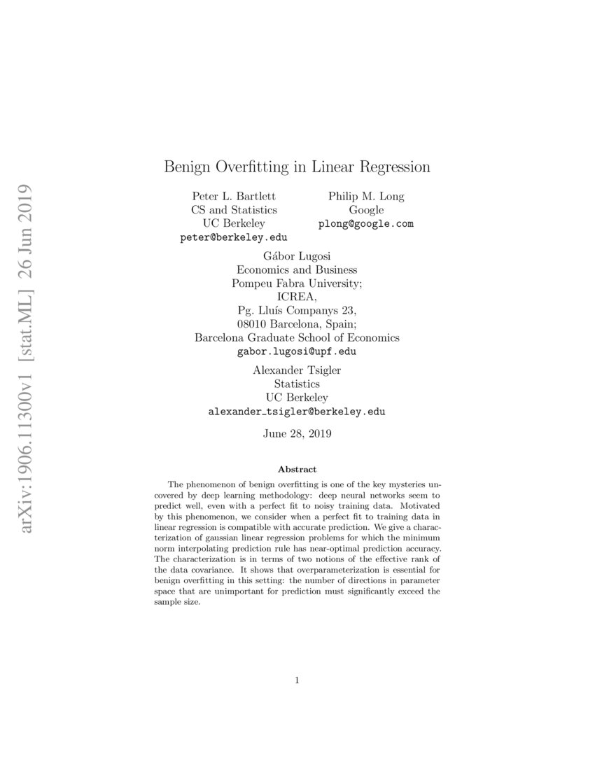 Benign Overfitting in Linear Regression | DeepAI Benign Overfitting in Linear Regression | DeepAI