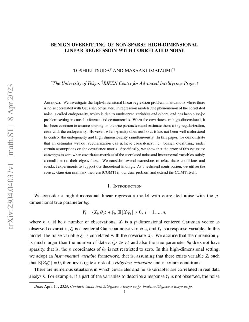 Benign Overfitting Of Non Sparse High Dimensional Linear Regression With Correlated Noise Deepai 7633