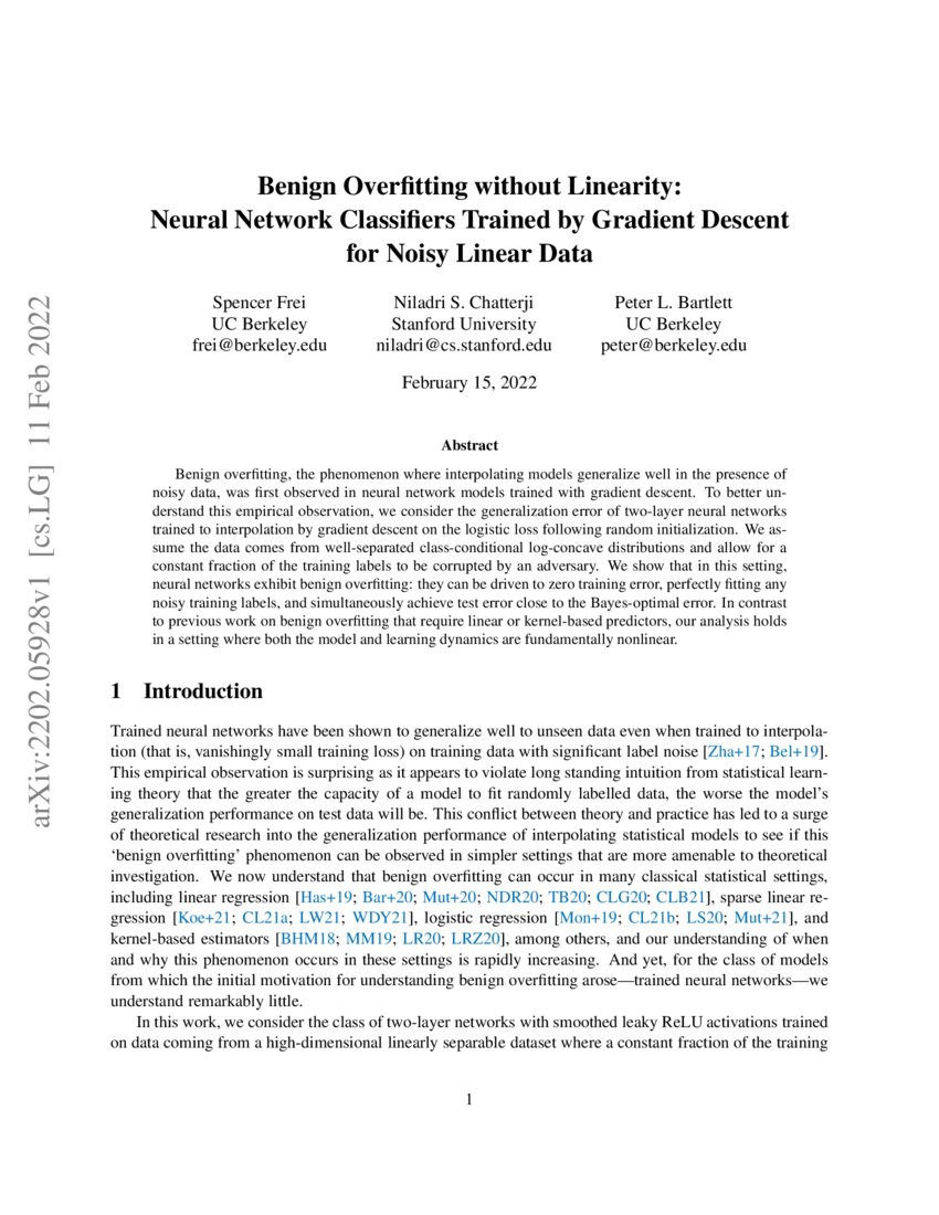 Benign Overfitting without Linearity: Neural Network Classifiers Trained by Gradient Descent for ...