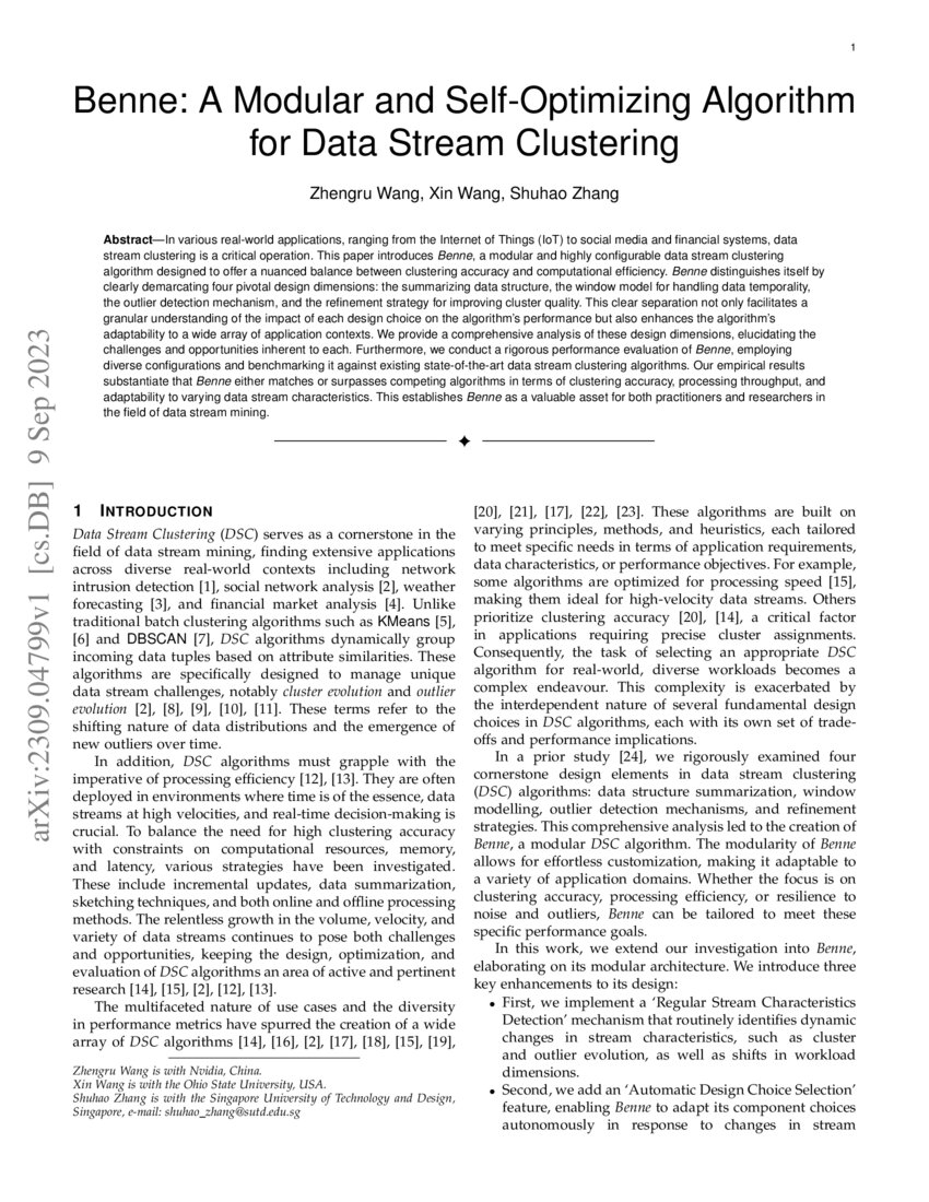 Benne A Modular And Self Optimizing Algorithm For Data Stream Clustering Deepai