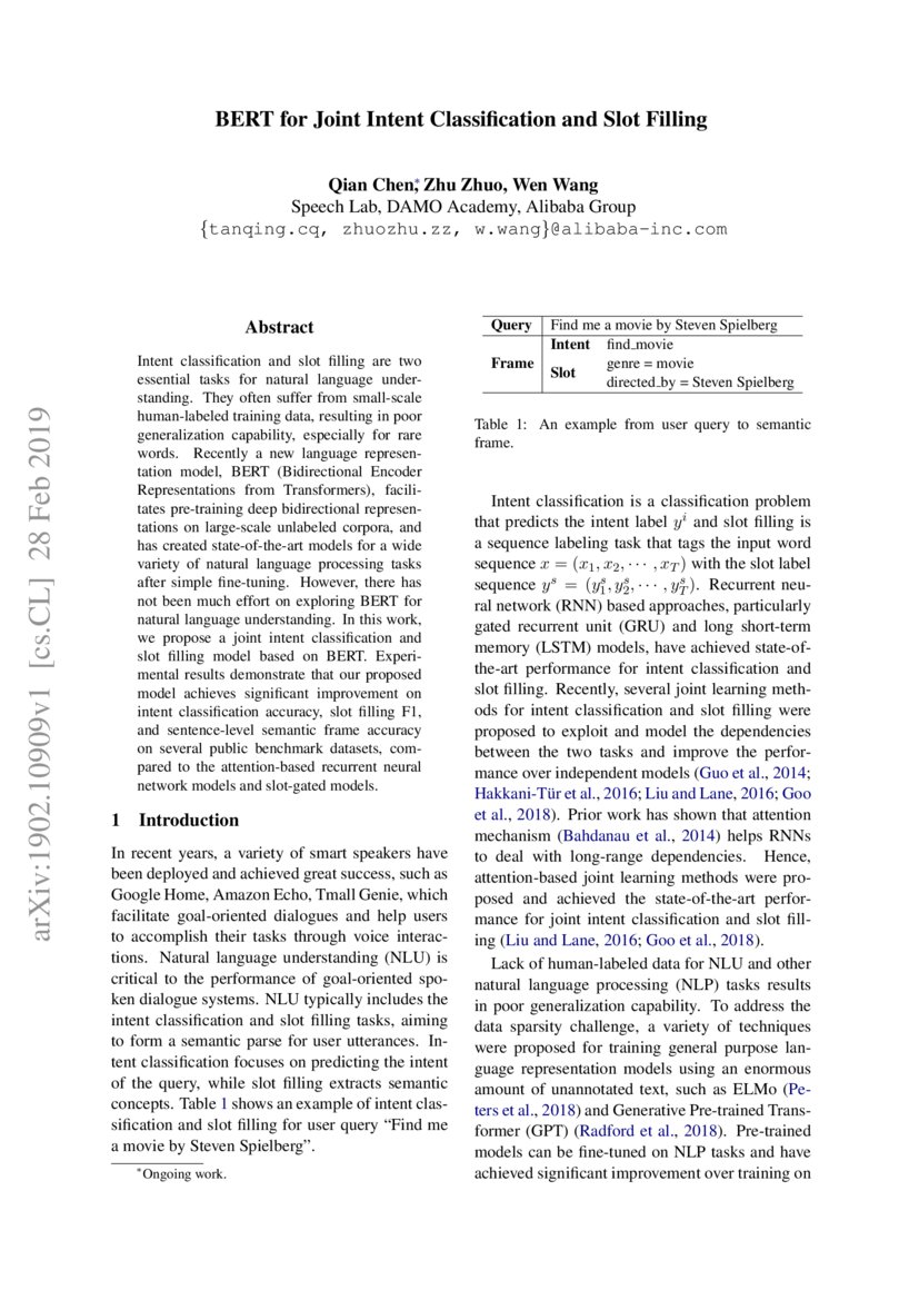 Bert For Joint Intent Classification And Slot Filling Deepai