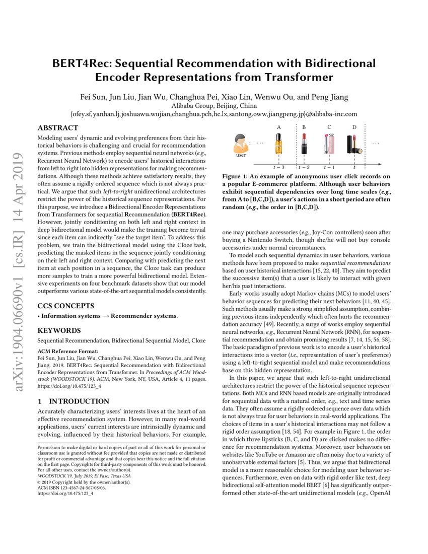 Bert4rec Sequential Recommendation With Bidirectional Encoder Representations From Transformer