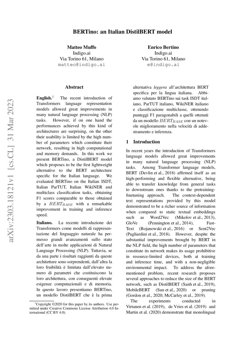 BERTino: an Italian DistilBERT model | DeepAI