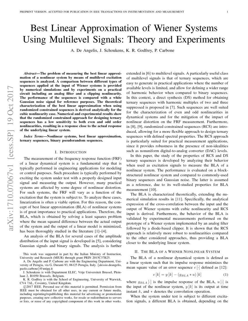 Best Linear Approximation of Wiener Systems Using Multilevel Signals: Theory and Experiments ...