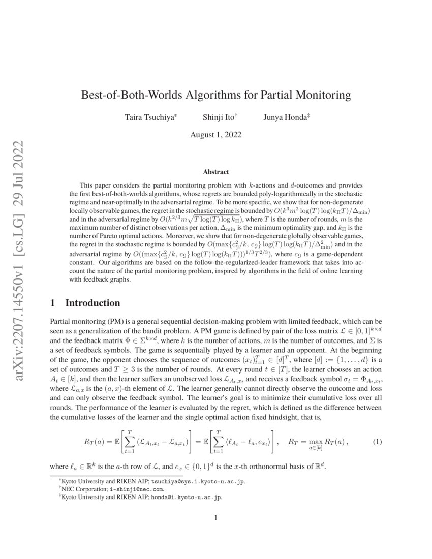 Best Of Both Worlds Algorithms For Partial Monitoring Deepai