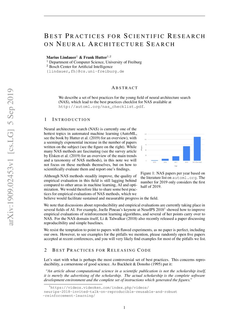 Best Practices For Scientific Research On Neural Architecture Search Deepai