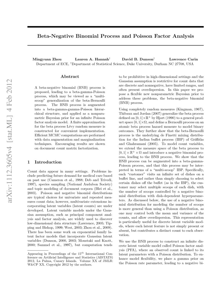 Beta-Negative Binomial Process and Poisson Factor Analysis | DeepAI