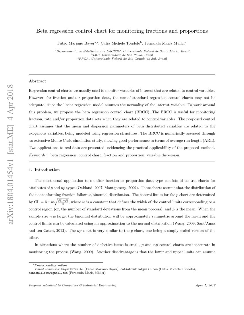 Beta regression control chart for monitoring fractions and proportions ...