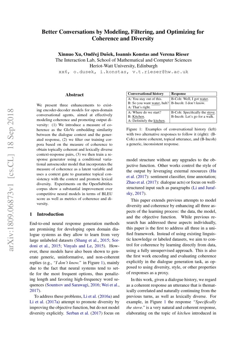 Better Conversations By Modelingfilteringand Optimizing For Coherence And Diversity Deepai